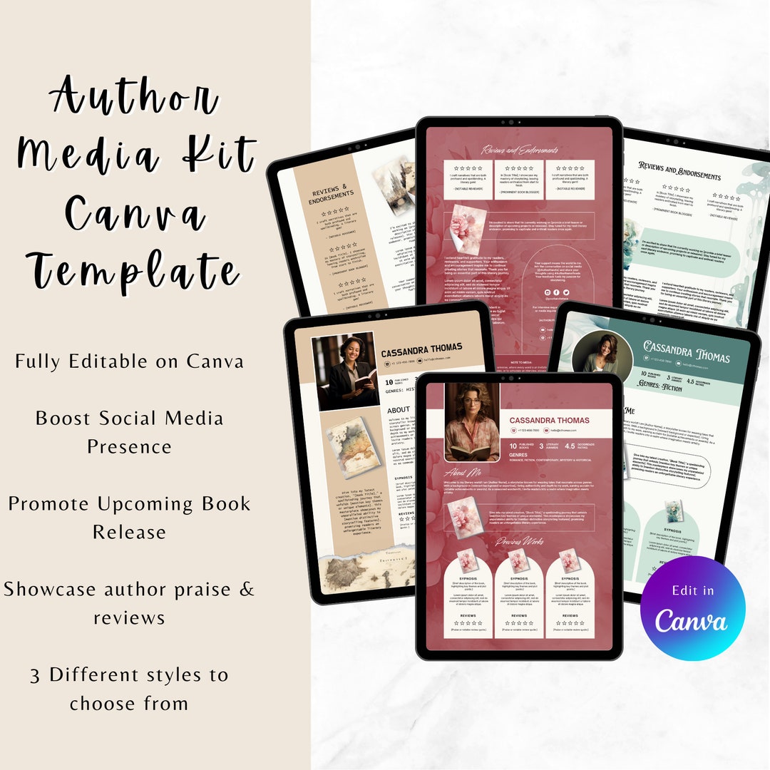 Author Media Kit | Editable Social Media Author Template | Canva ...