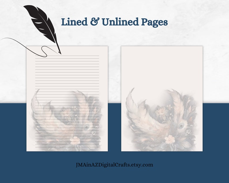 Printable Midnight Feathers Letter Writing Stationery | Writing Paper ...