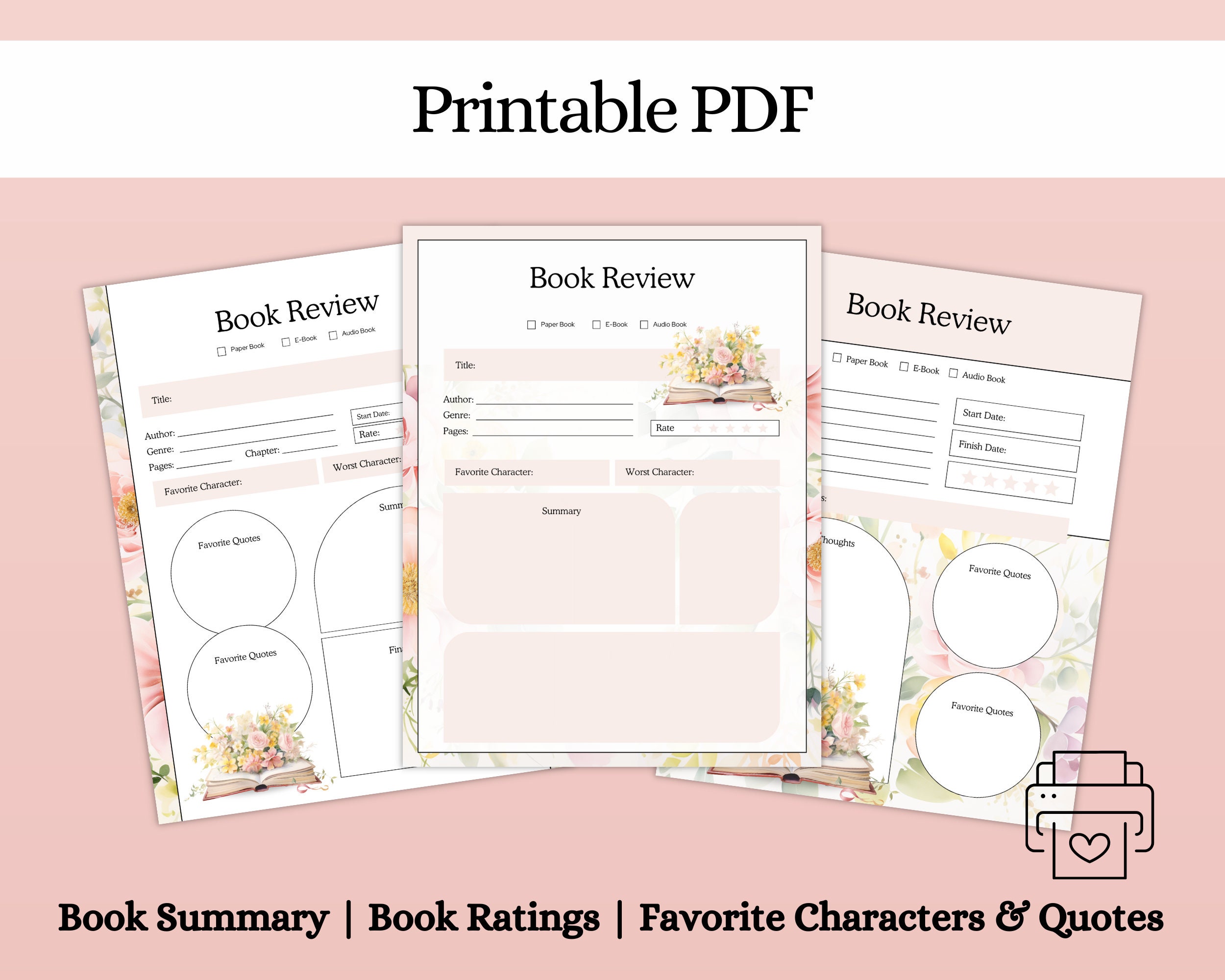 Book Review Templates PDF Printable | Book Summary, Book Review, Track ...