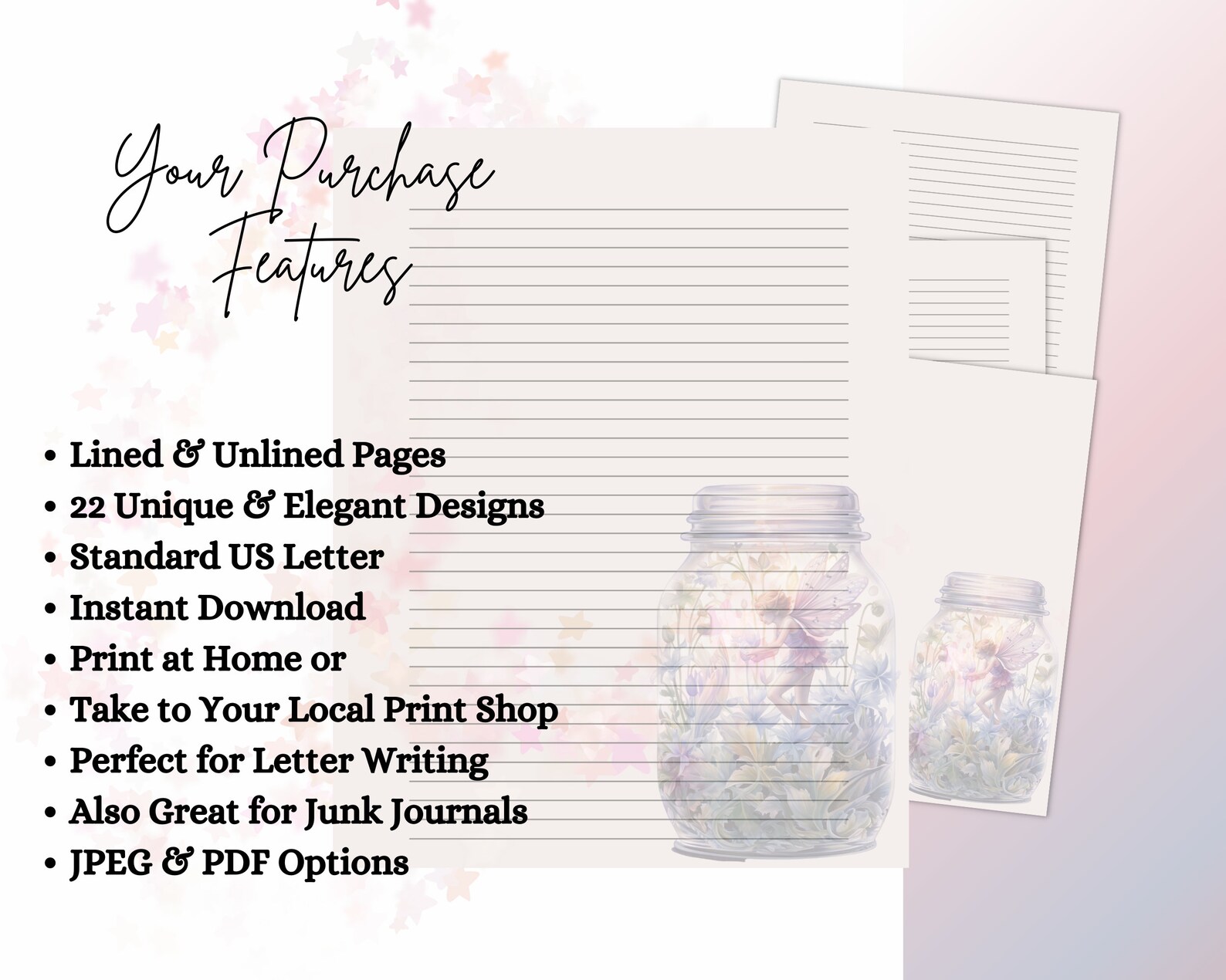 Printable Fairy Jars Letter Writing Stationery | Floral Writing Paper ...