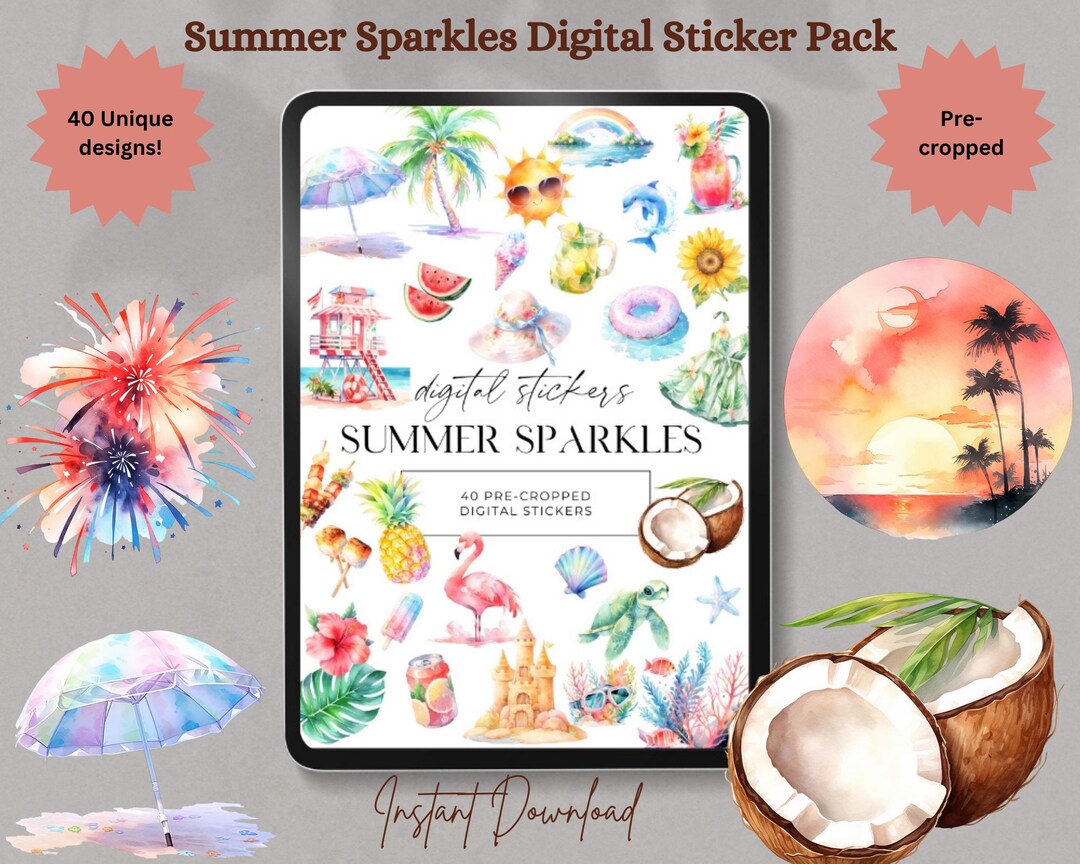Summer Sparkles Digital Sticker Pack | 40 Pre-cropped PNG Digital ...