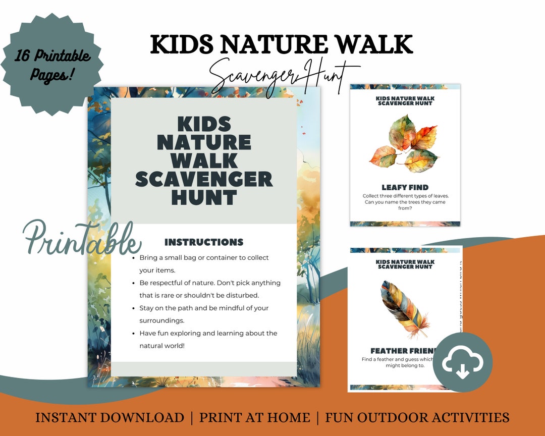 Kids Nature Walk & Scavenger Hunt for Kids | 16 Pages | Explore the ...