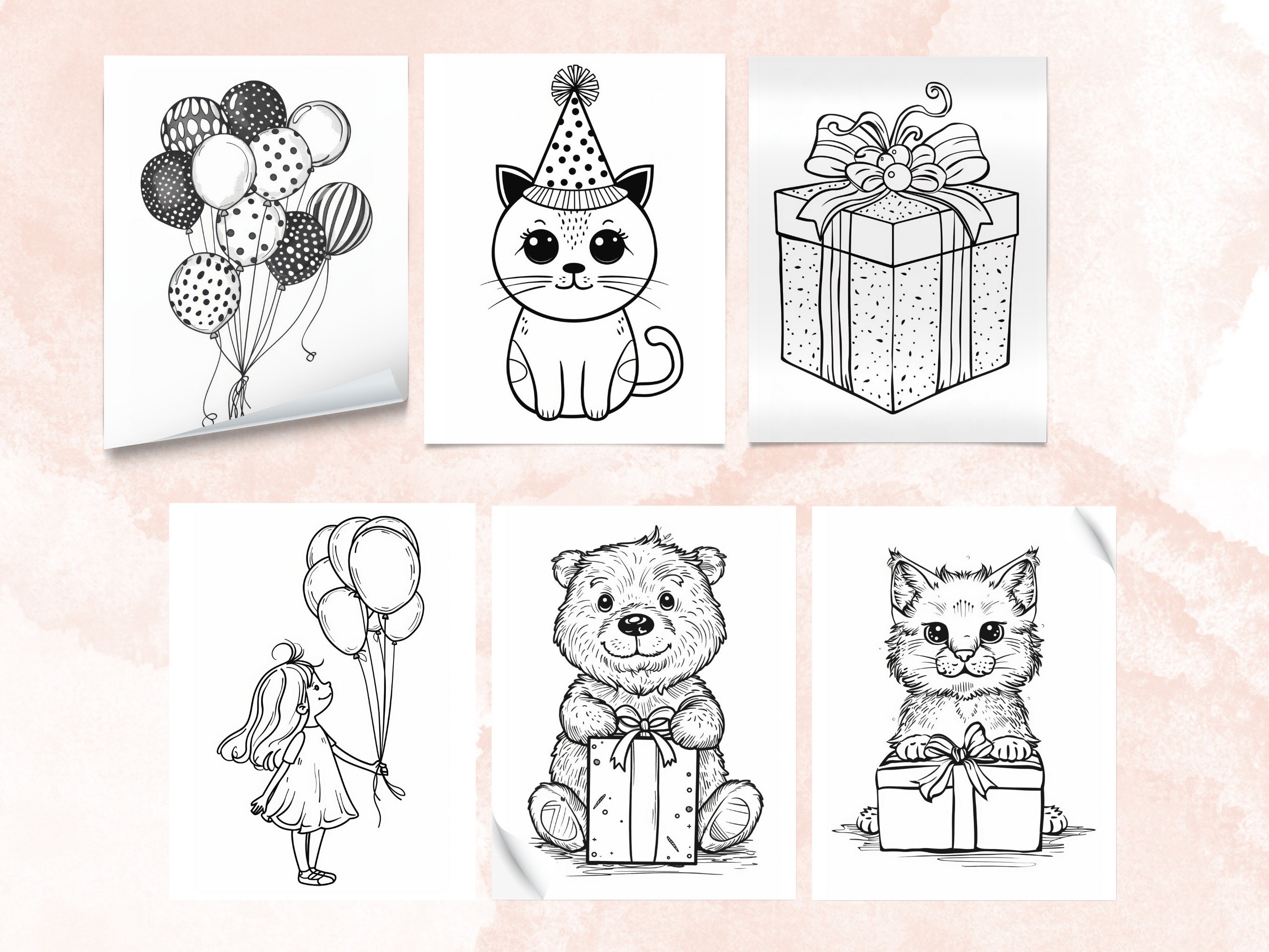 25 Birthday Party Coloring Pages | PDF Printable | Instant Download ...