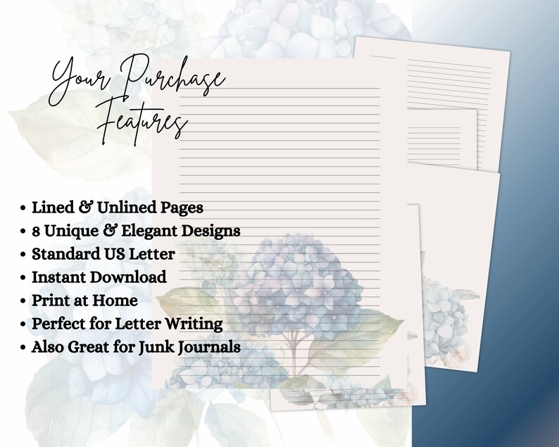 Printable Hydrangea Harmony Letter Writing Stationery | Writing Paper ...