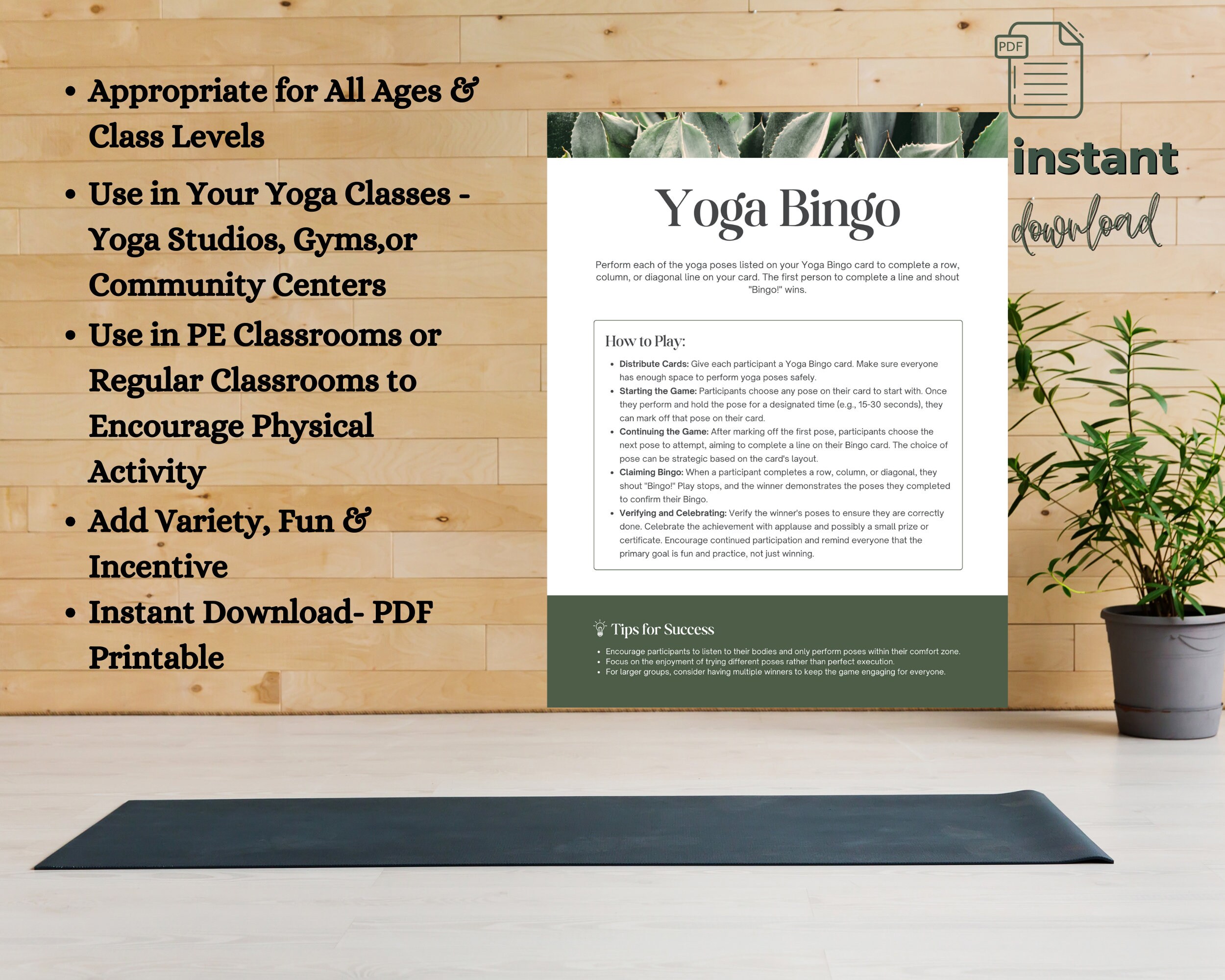 Yoga Bingo Cards for All Ages & Skill Levels | 5 Bingo Cards Pages ...