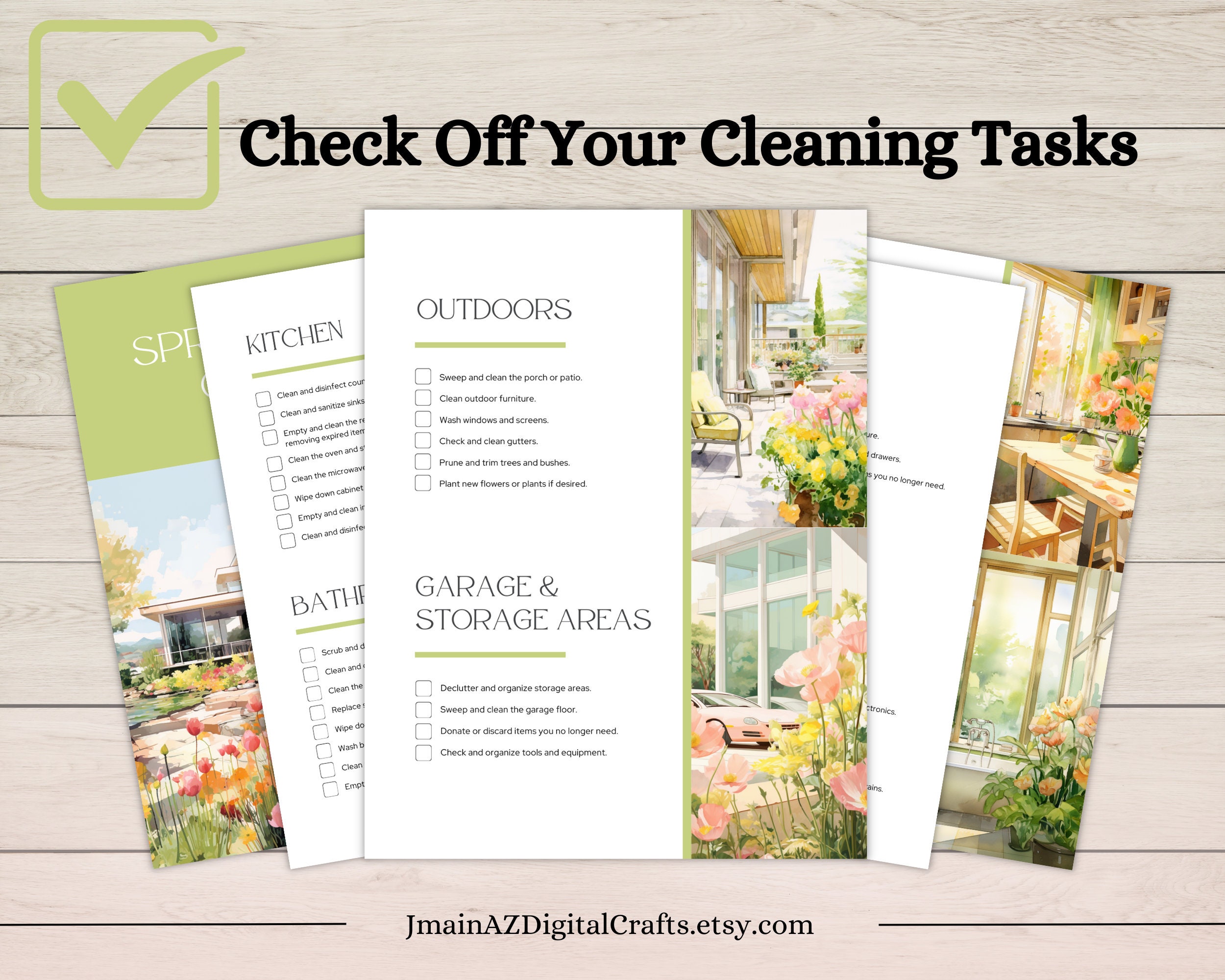 Spring Cleaning Checklist PDF Printable Bedroom, Bathroom, Kitchen ...
