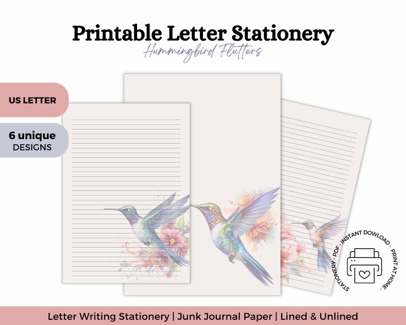 Printable Hummingbird Flutters Letter Writing Stationery | Writing ...