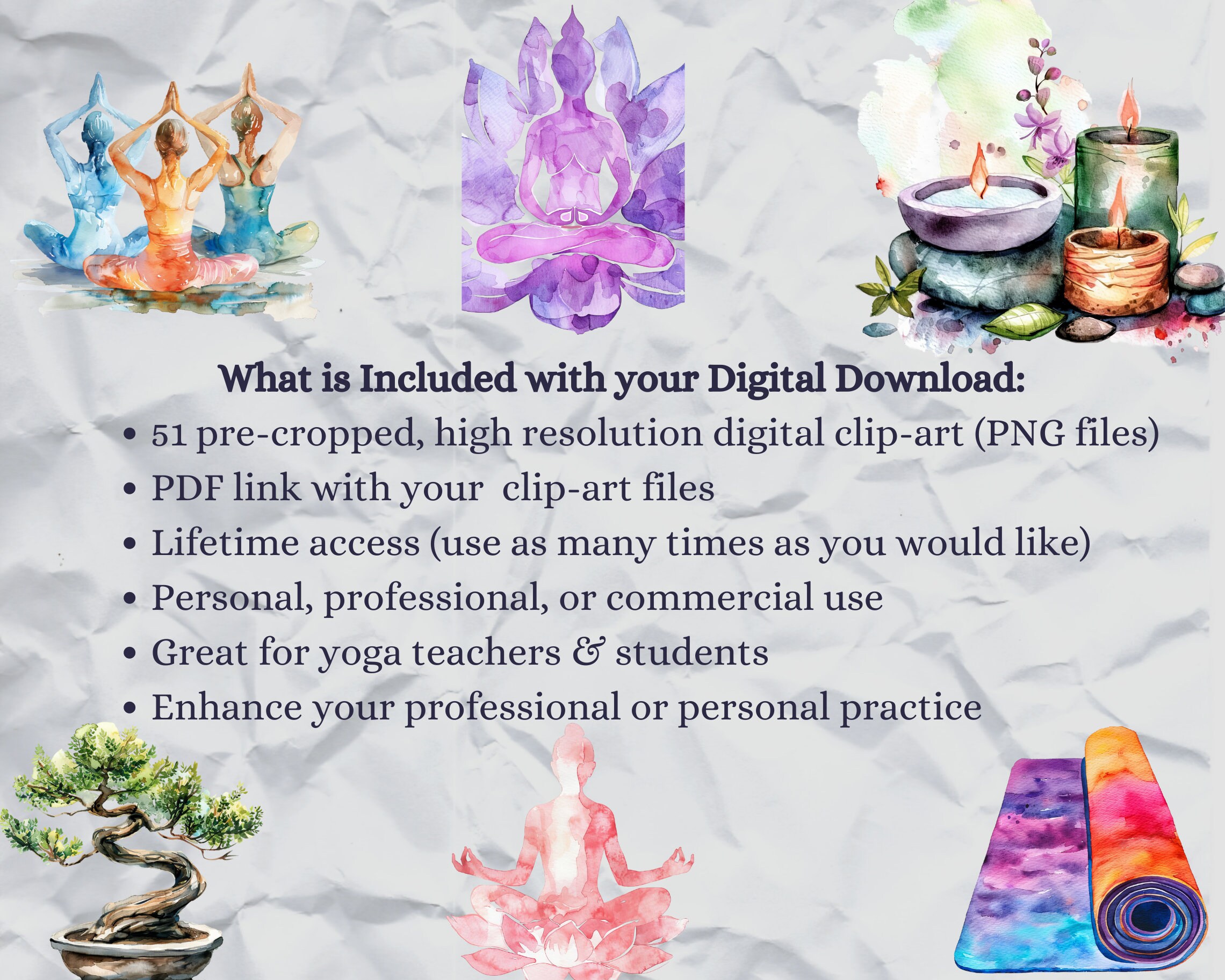 Mindful Watercolor Yoga Clip Art | Pre-cropped, High Resolution PNG ...