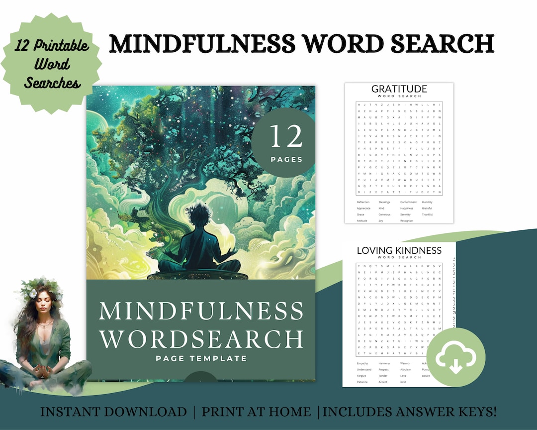 Mindfulness Word Search | 12 Word Searches for Stress Relief & Focus ...