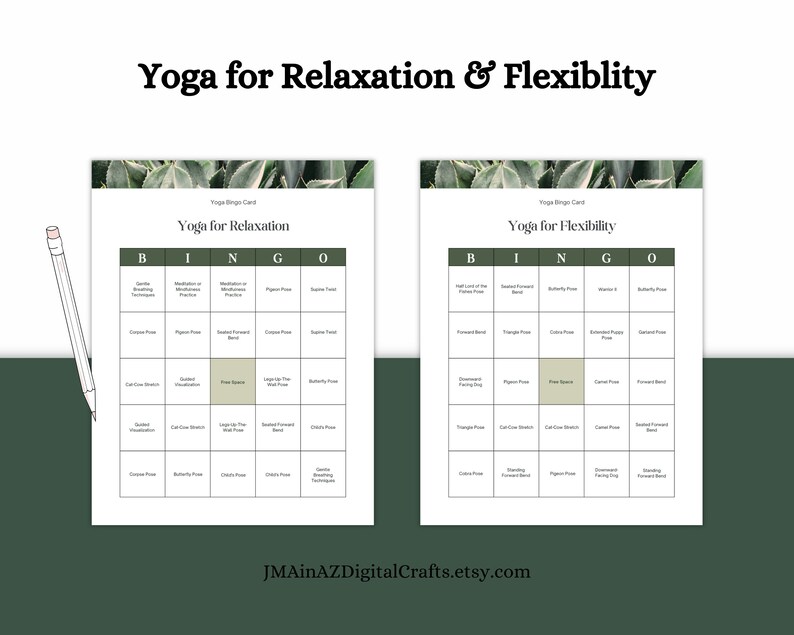 Yoga Bingo Cards for All Ages & Skill Levels | 5 Bingo Cards Pages ...