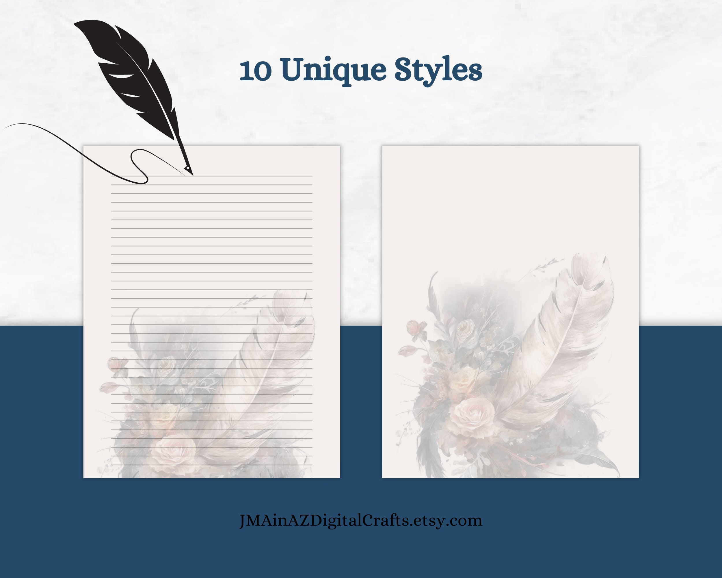 Printable Midnight Feathers Letter Writing Stationery | Writing Paper ...