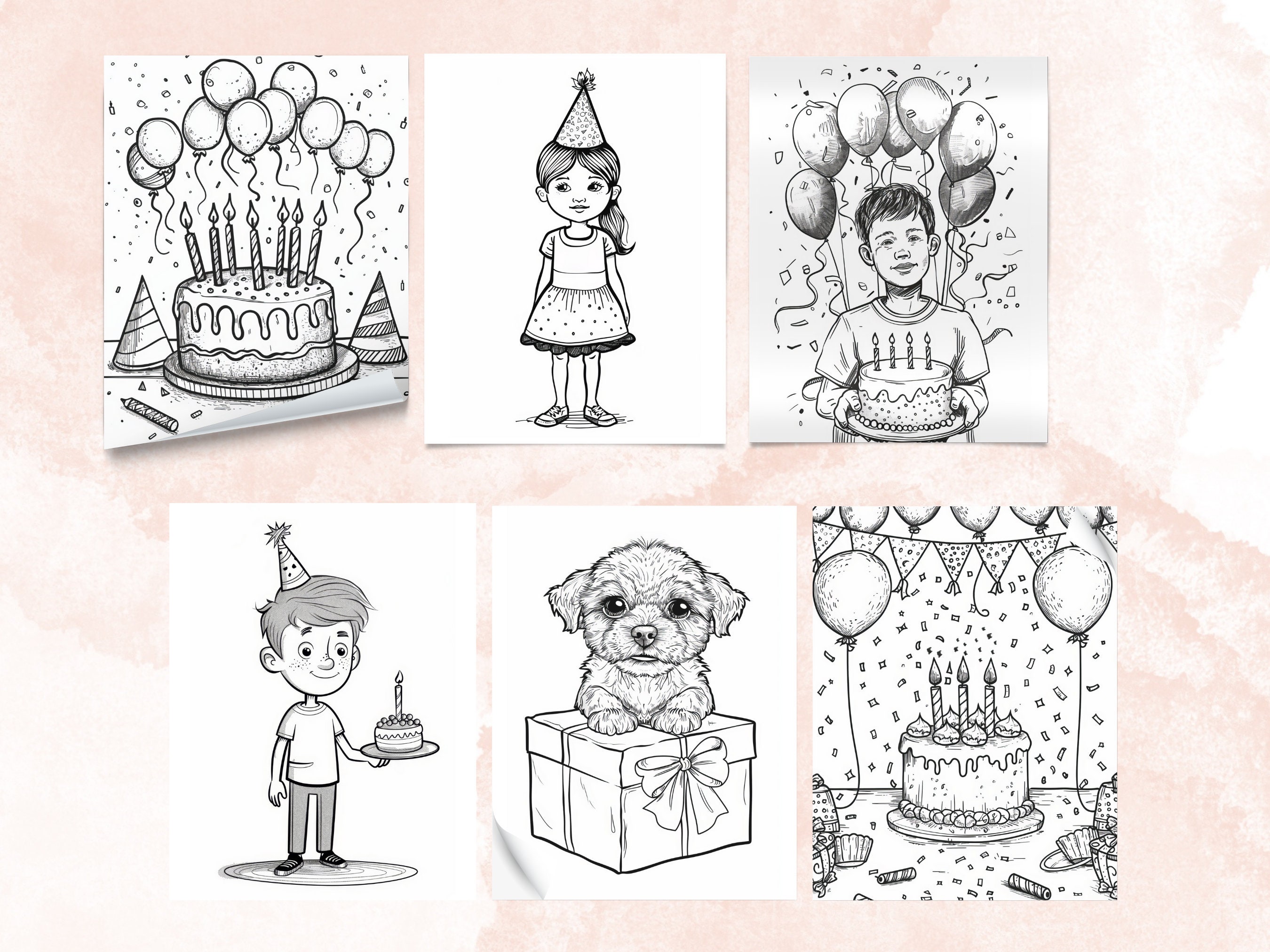 25 Birthday Party Coloring Pages | PDF Printable | Instant Download ...