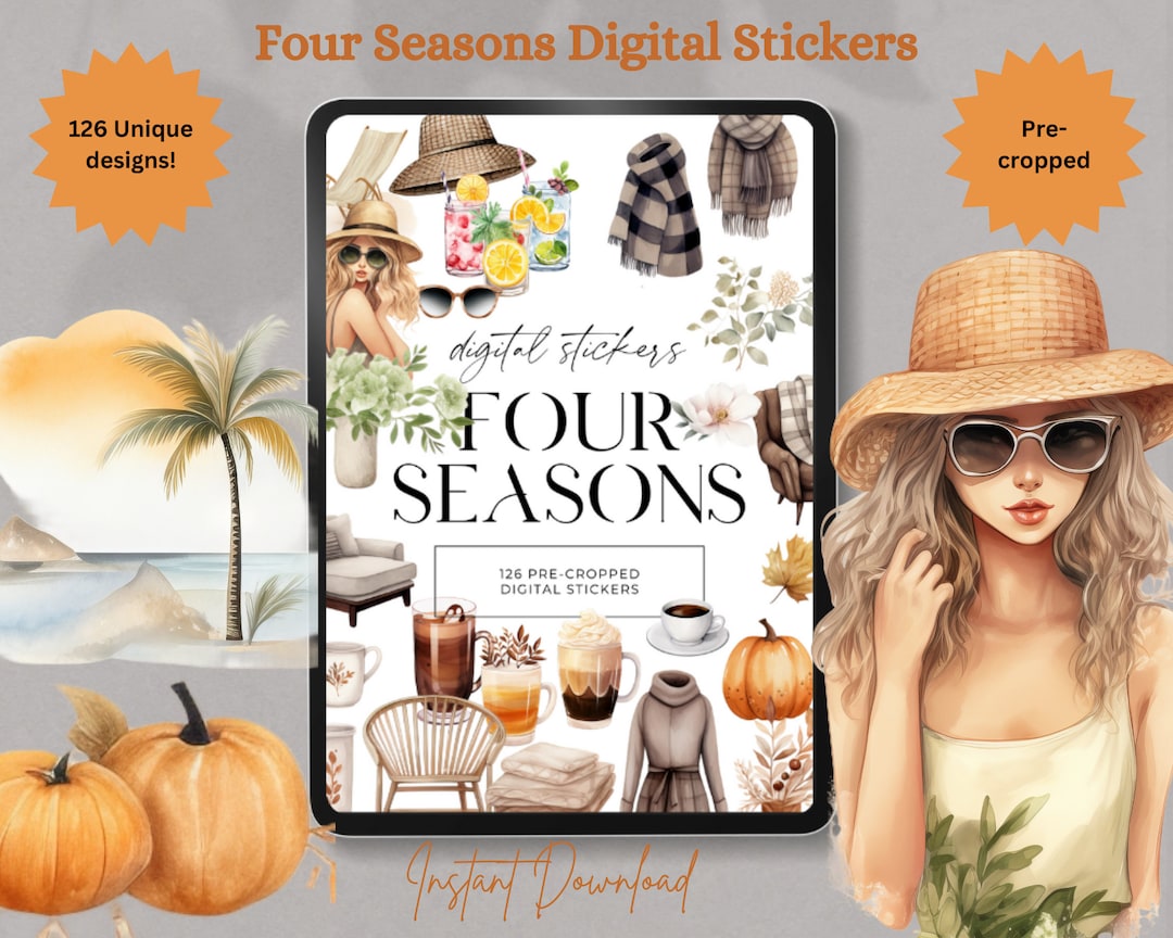 Four Seasons Digital Stickers | 126 Pre-cropped PNG Digital Stickers ...