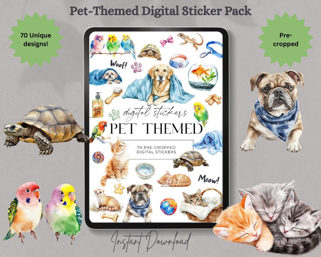 Pet-themed Digital Sticker Pack | 70 Pre-cropped PNG Digital Stickers ...