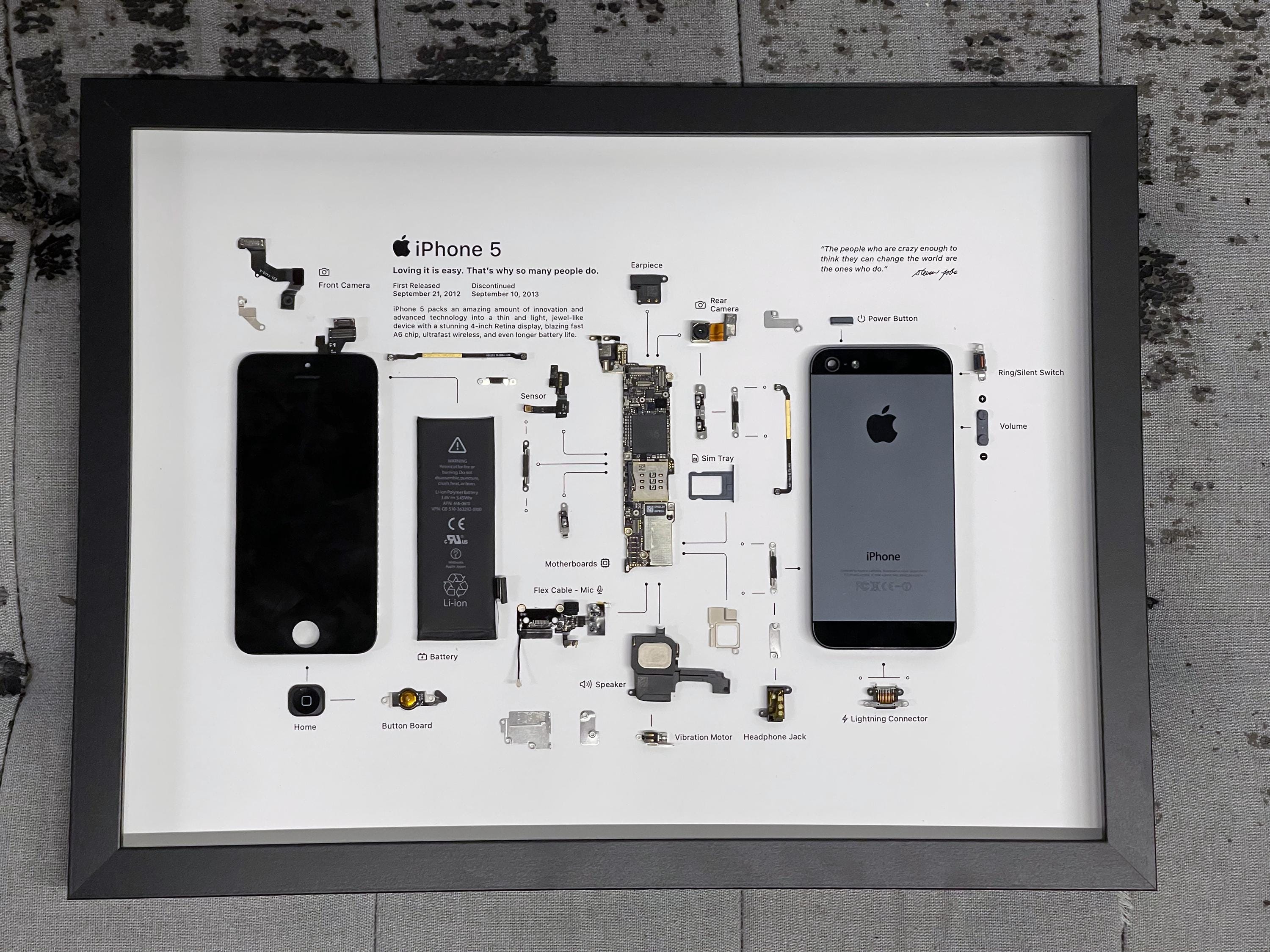 Disassembled iPhone 5 / 5S Frame Art, Teardown With Framed Art ...