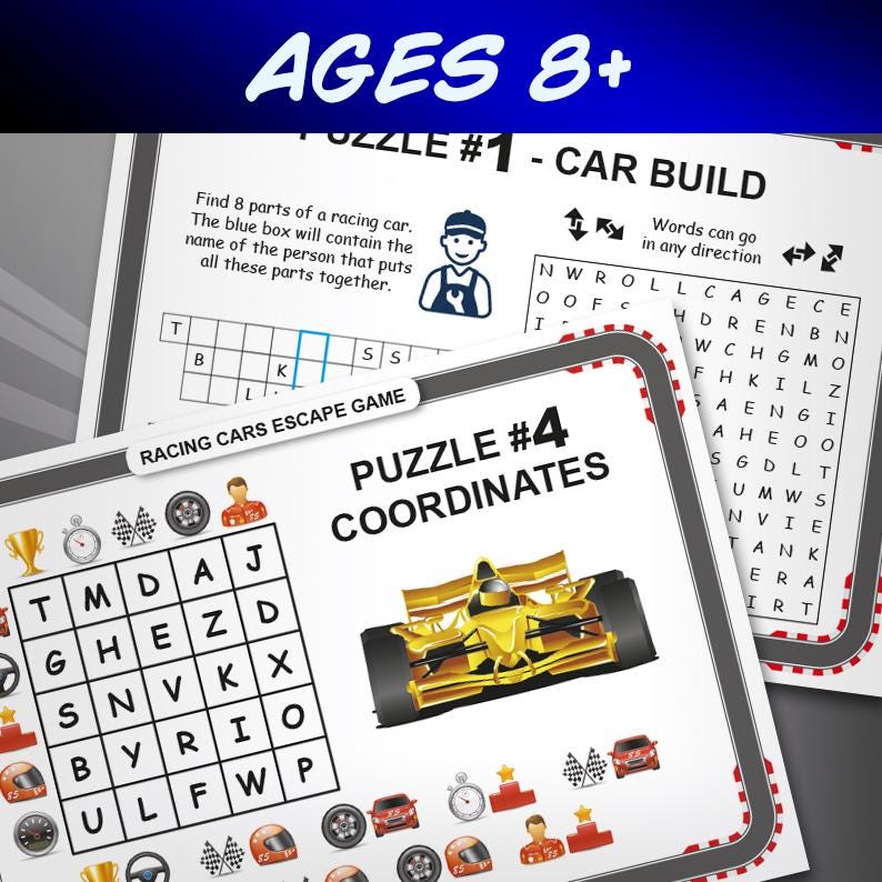 Racing Cars Printable Escape Room Adventure for Kids - Etsy