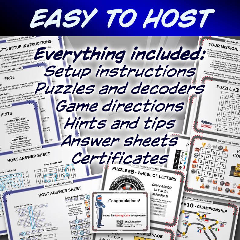 Racing Cars Printable Escape Room Adventure for Kids - Etsy