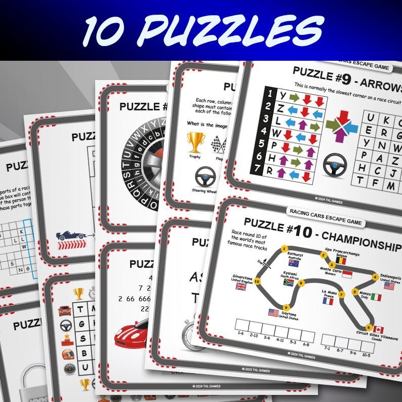 Racing Cars Printable Escape Room Adventure for Kids - Etsy