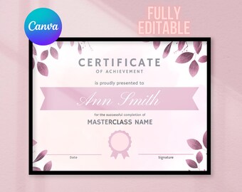 Editable Certificate of Completion,canva Certificate Template,diy Training Course Award,beauty ...