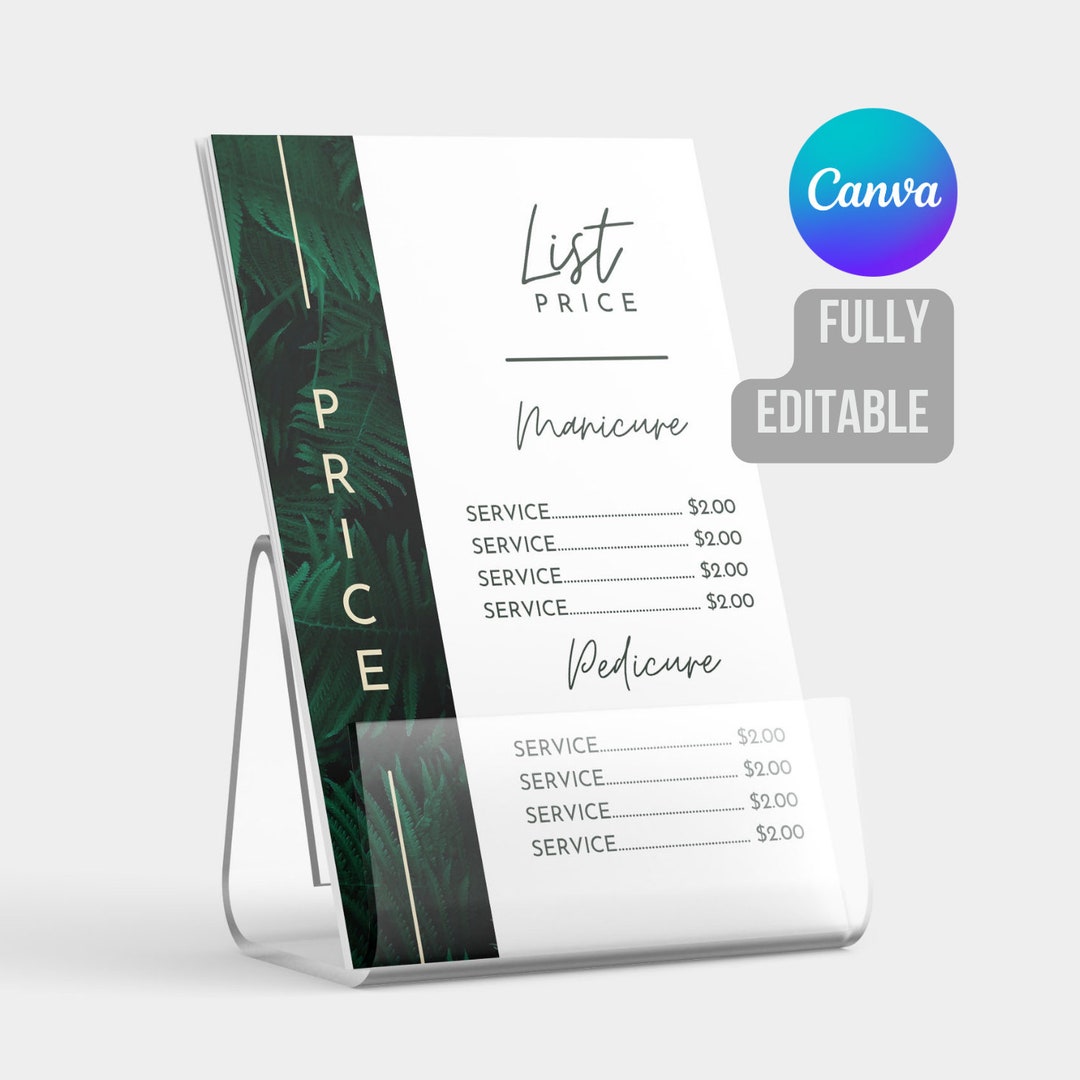 DIY Price List Template, Editable Beauty Salon Pricing Template Design ...