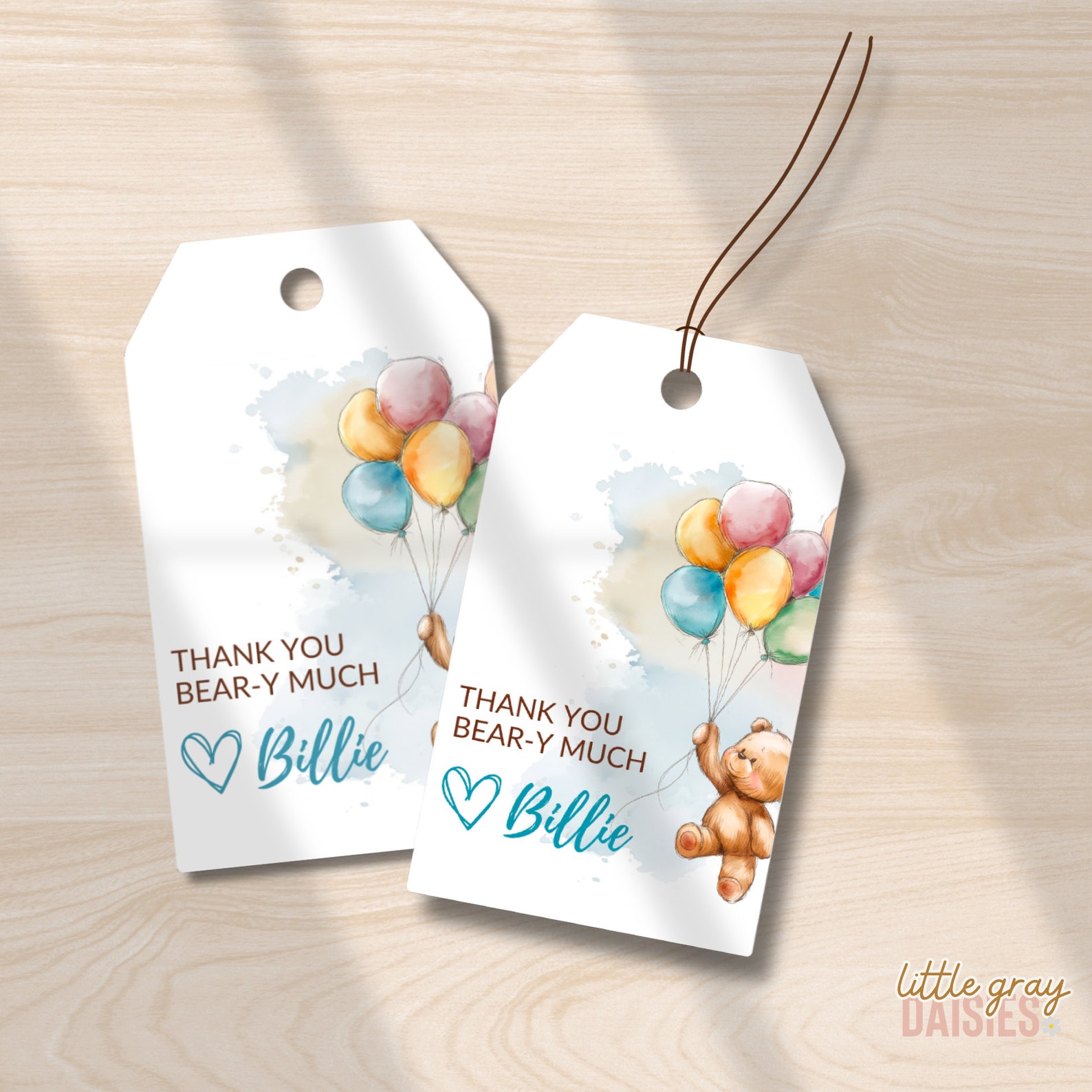 Editable Gift Tags Teddy Bear Balloons | Birthday Party Tags | Teddy ...
