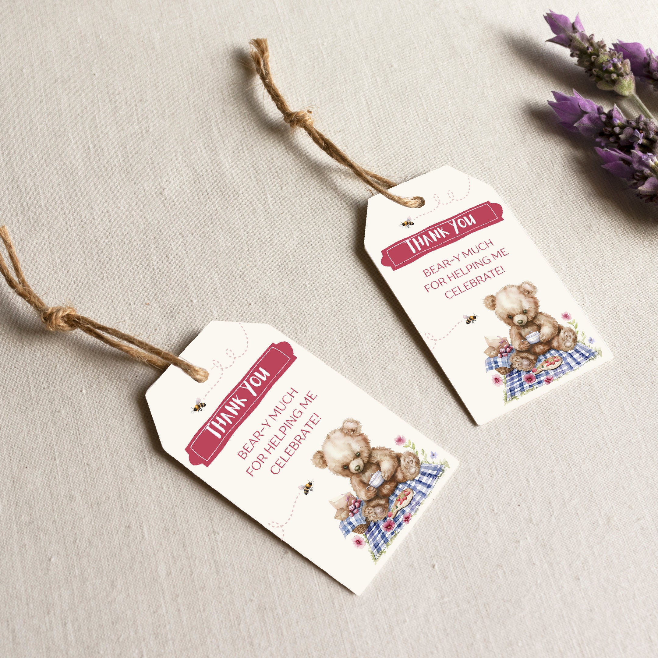PARTY Gift Tags Pink Teddy Bear Picnic | Birthday Party Tags | Teddy ...