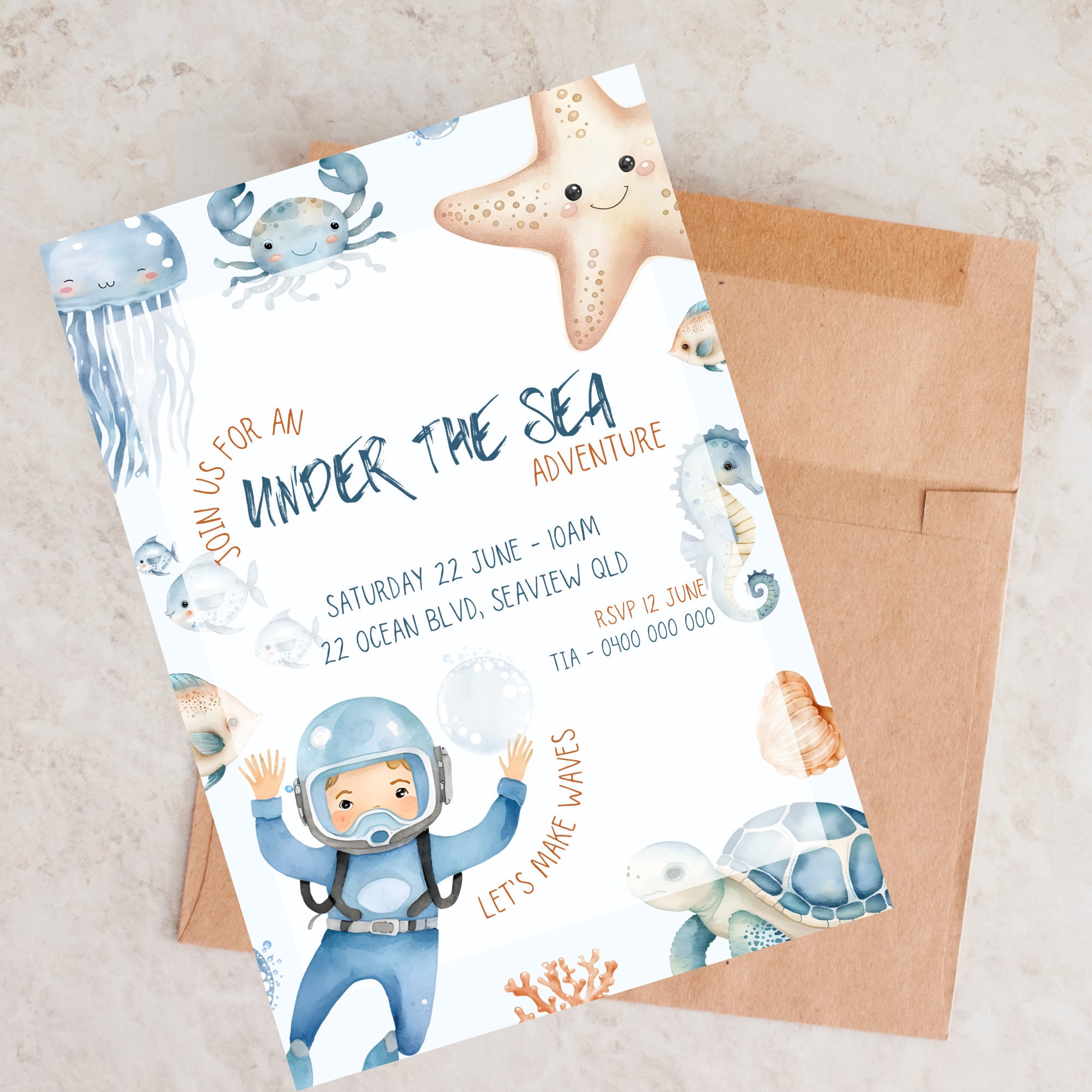 Scuba Diver Party Invite | Editable | Under the Sea Party Invitation ...