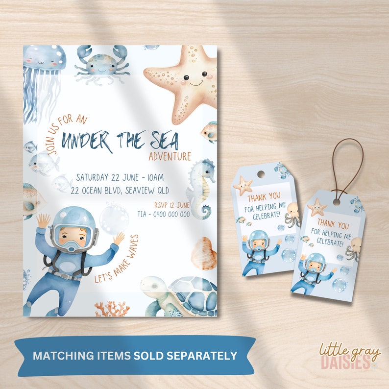 Scuba Diver Party Invite | Editable | Under the Sea Party Invitation ...