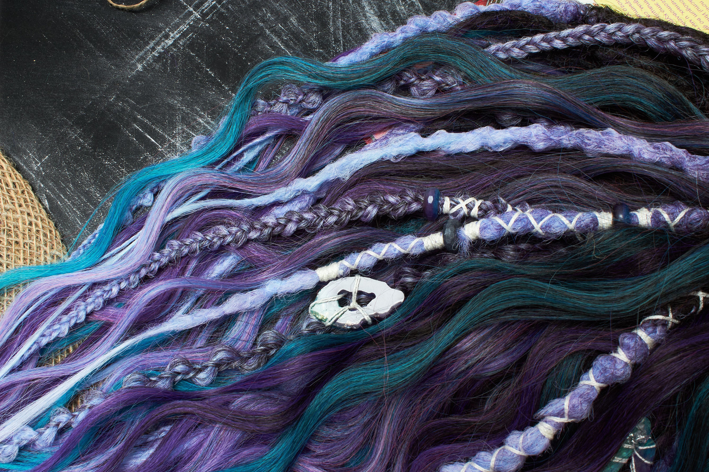Synthetic Dreadlocks, Curly and Textured Dreads, Purple Ombre Wave Hair ...
