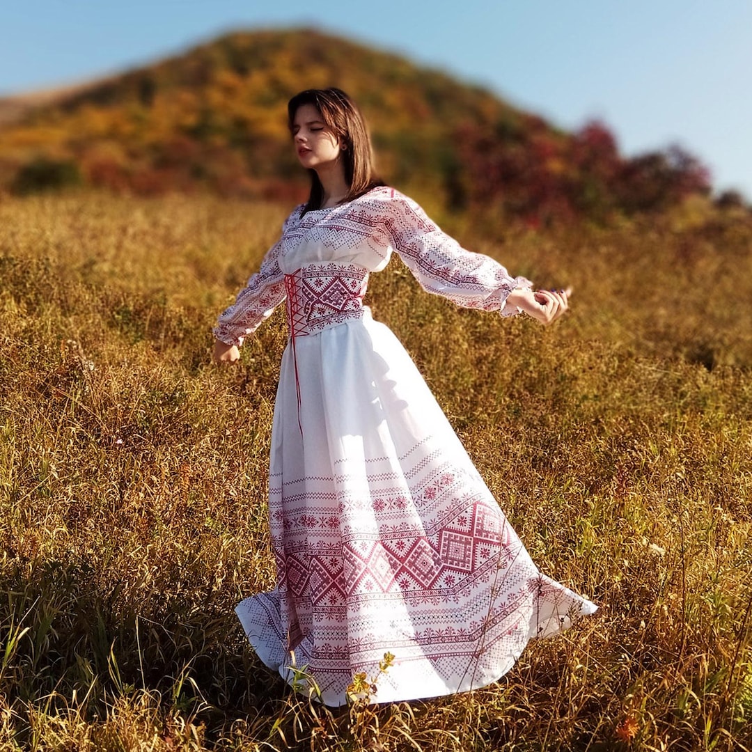Woman Slavic Cotton Dress "bazhena", Ethnic Dress Bazhena, Cotton Dress ...