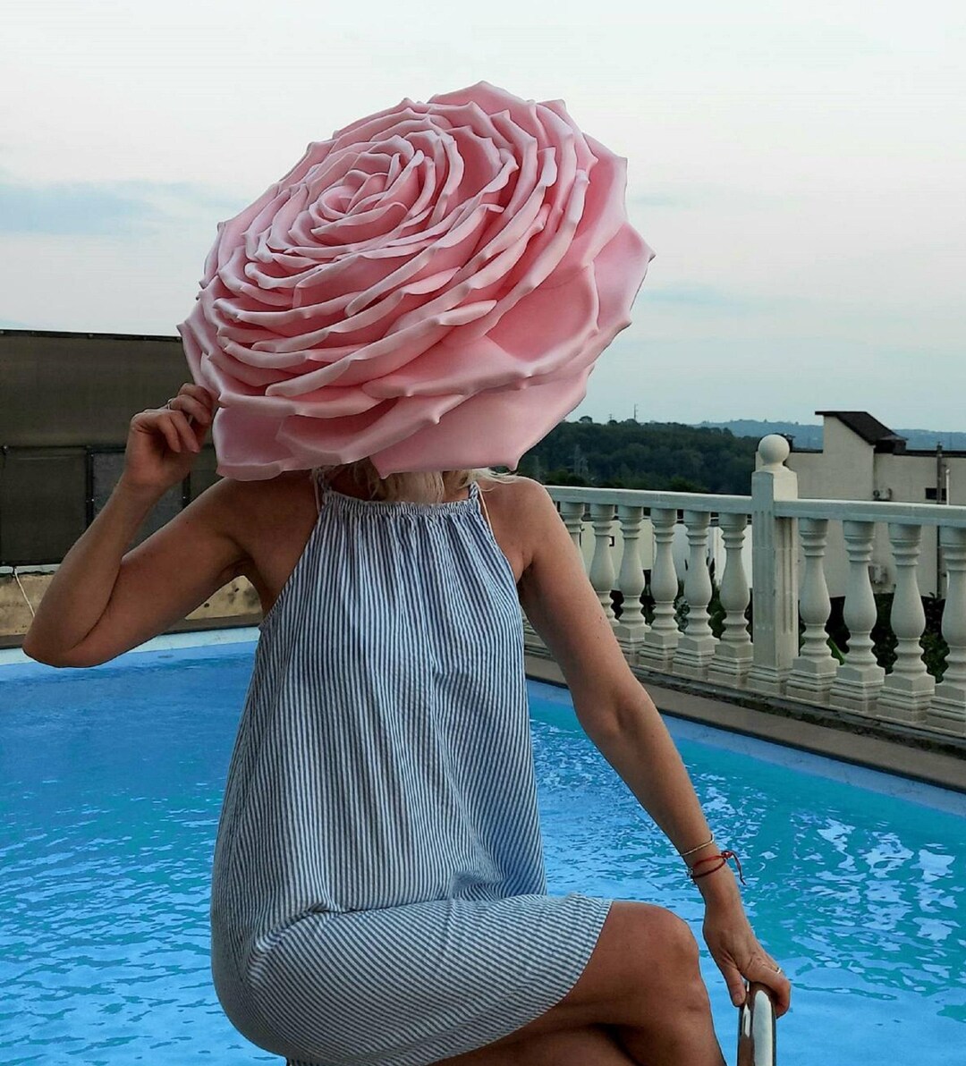 Giant Pink Rose Hat Wedding Women Fashion Kentucky Derby Headwaer Hat ...