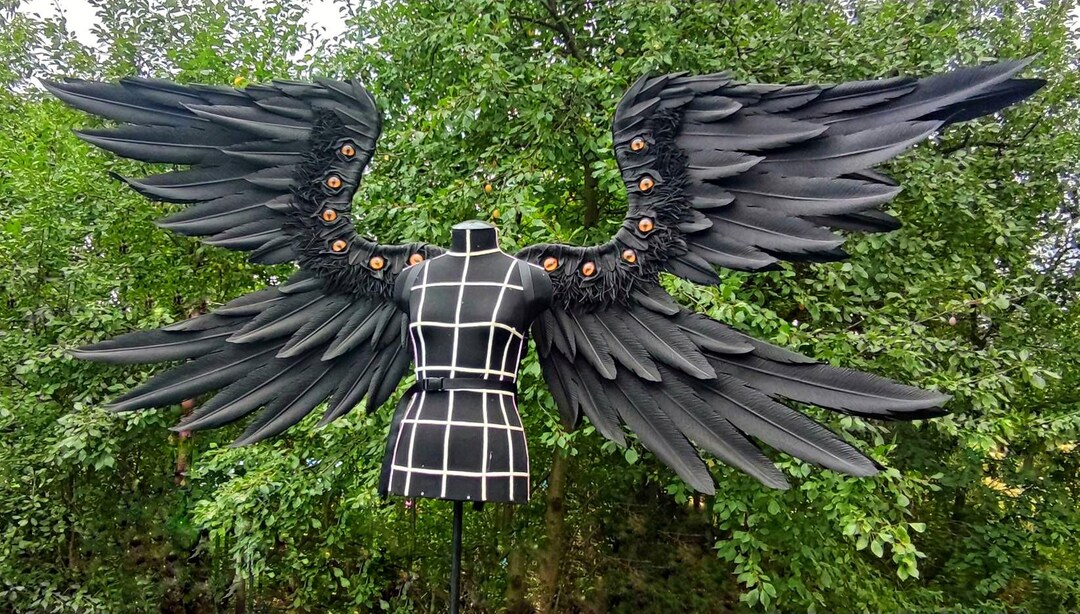 Large Black Double Angel Wings With Eyes Angel of Death, Wearable Cosplay Wings, Halloween ...