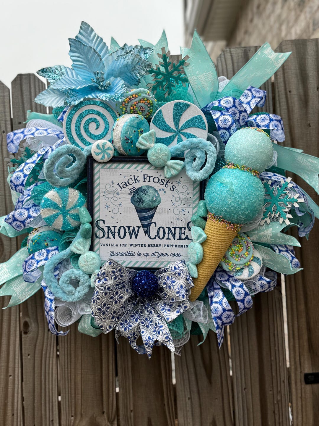 Jack Frost Snow Cones Blue and White Winter Wreath Christmas Gift With ...