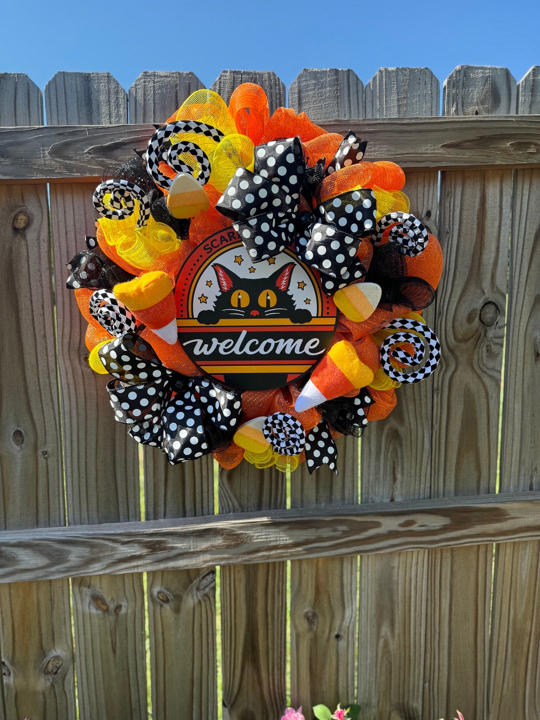 Scaredy Cats, Halloween Wreath, Big Bows Wreath, Candy Corn Wreath ...