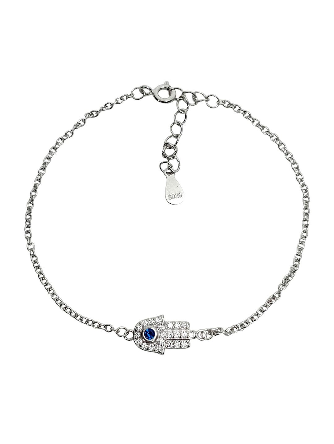 Fatimas Hand Bracelet Sterling Silver Cubic Zirconia,tiny Dark Blue ...