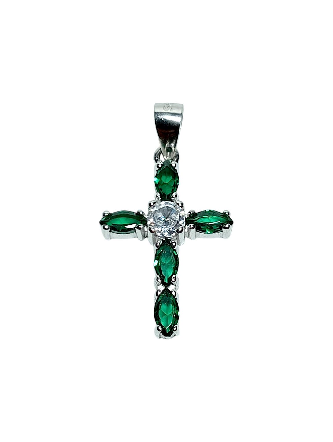 Cross Pendant Silver Green Zirconic,silver Gothic Pendant Zirconia ...