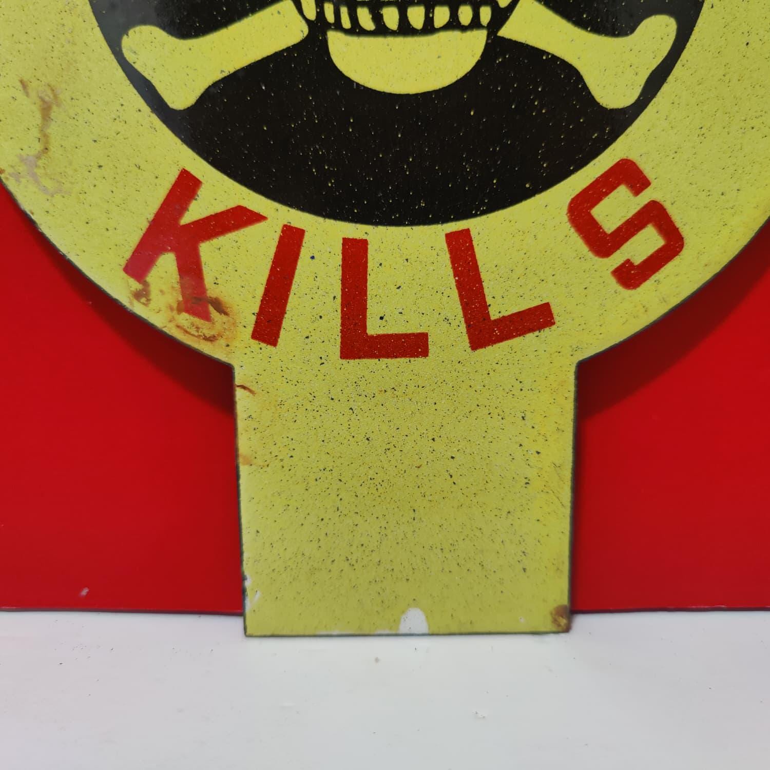 Vintage Speed Kills Skull Safety Porcelain Enamel Metal Sign 9" X 7 ...