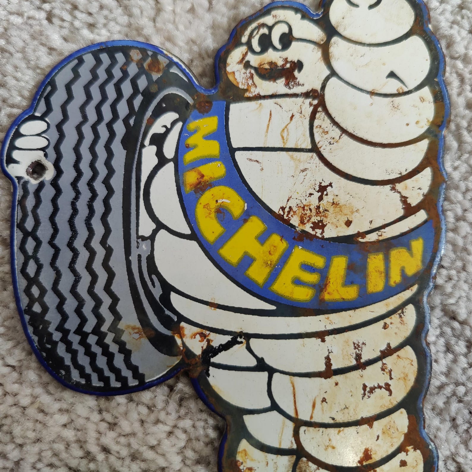 Vintage MICHELIN BIBENDUM MAN Porcelain Enamel Metal Metal Sign 8 X 4.5 ...