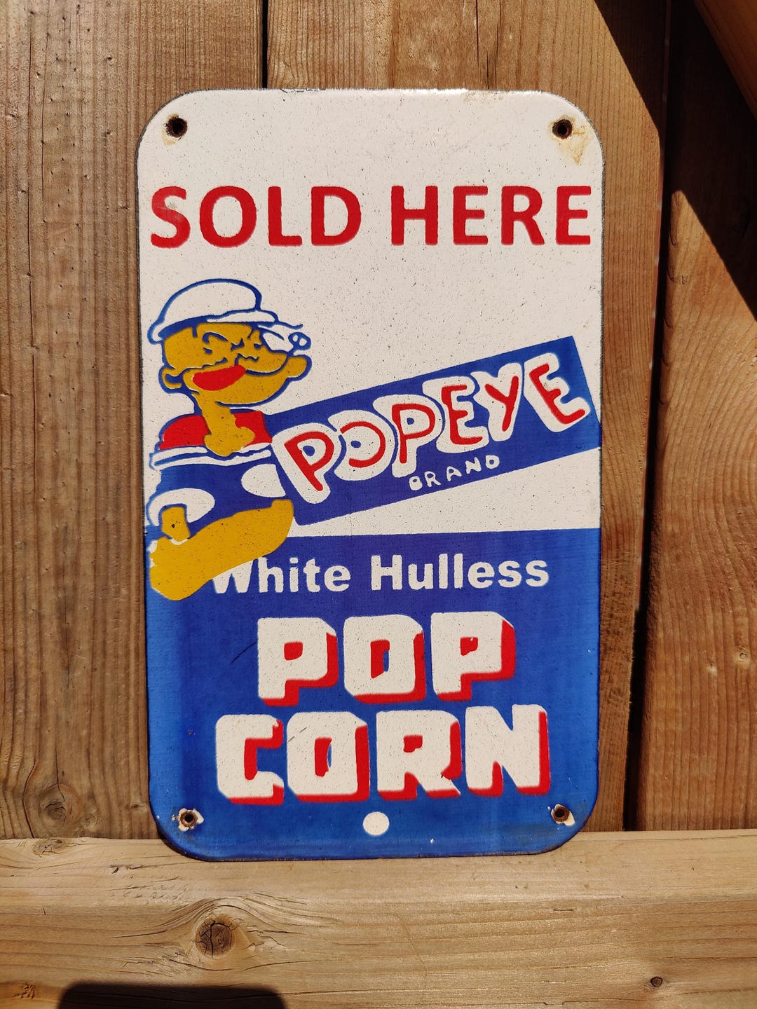 Vintage POPEYE POPCORN DEALER Porcelain Enamel Metal Metal Sign 10" X 6 ...