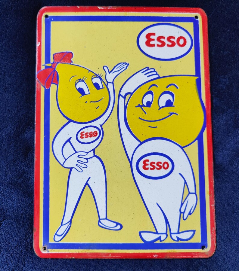 Vintage ESSO TWINS Boy & Girl Porcelain Enamel Metal Sign Size 10 X 7 ...