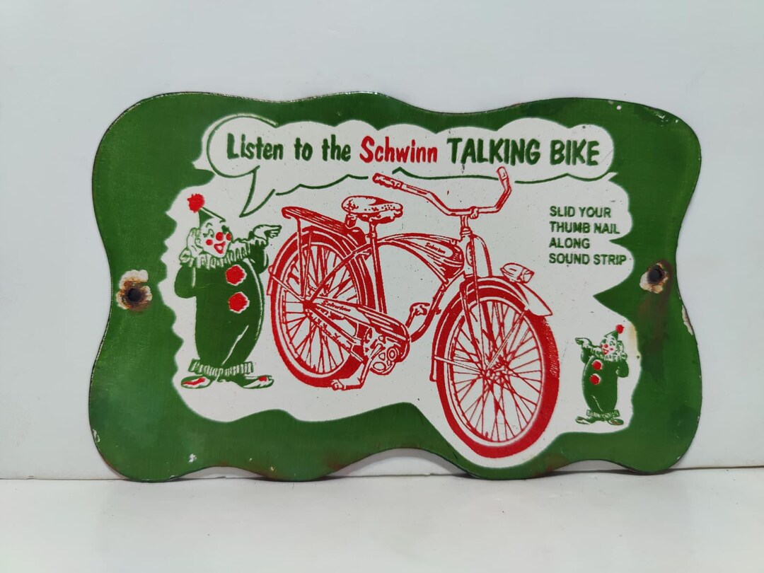 Vintage Schwinn Talking Bike Porcelain Enamel Sign 7" X 4.5" Inches - Etsy