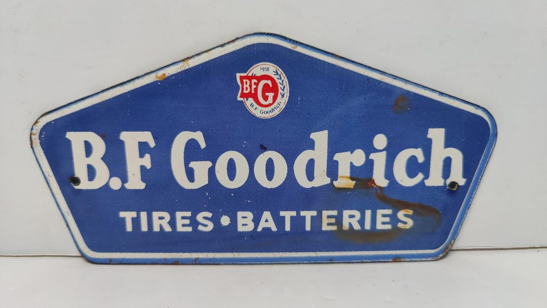Vintage B.F Goodrich Tires Batteries Porcelain Enamel Sign 7" X 3.5 ...
