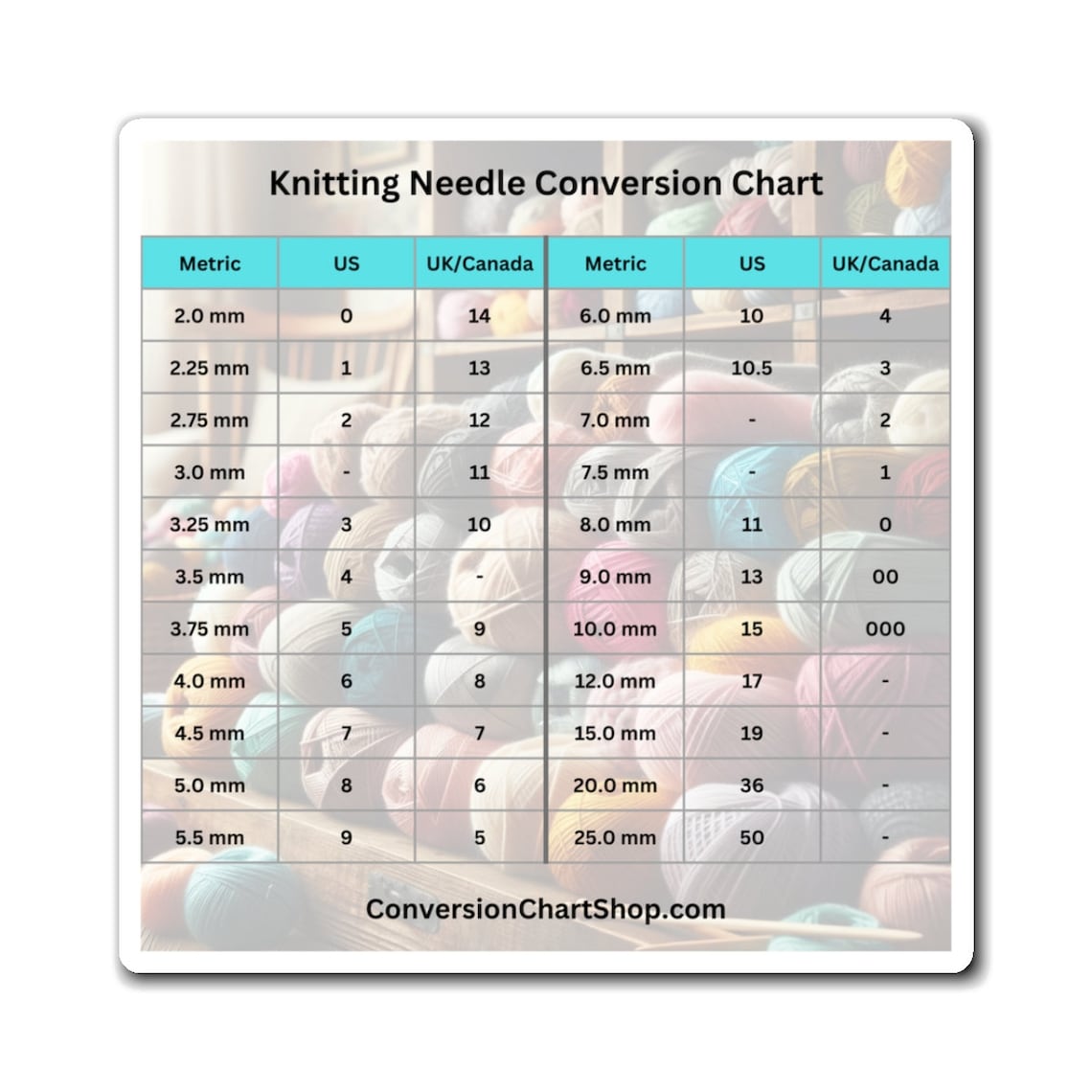 Knitting Needle Conversion Chart Magnet - Etsy