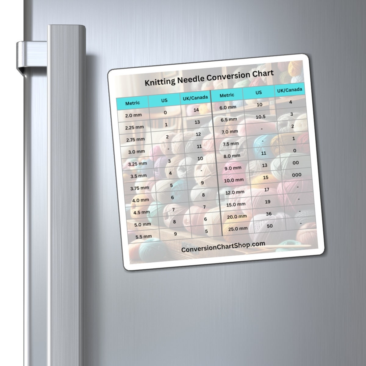 Knitting Needle Conversion Chart Magnet - Etsy