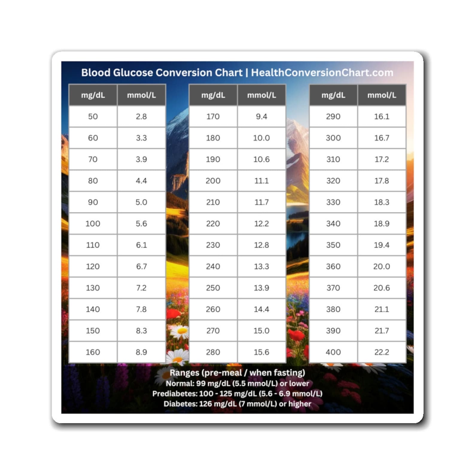 Blood Glucose Conversion Chart Magnet - Etsy