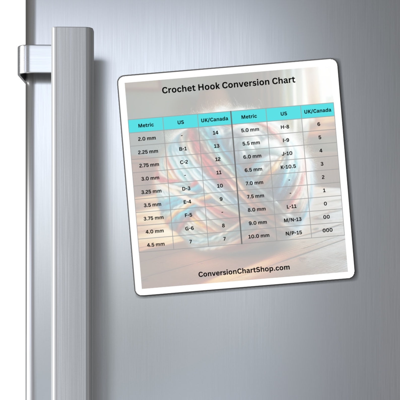 Crochet Hook Conversion Chart Magnet - Etsy