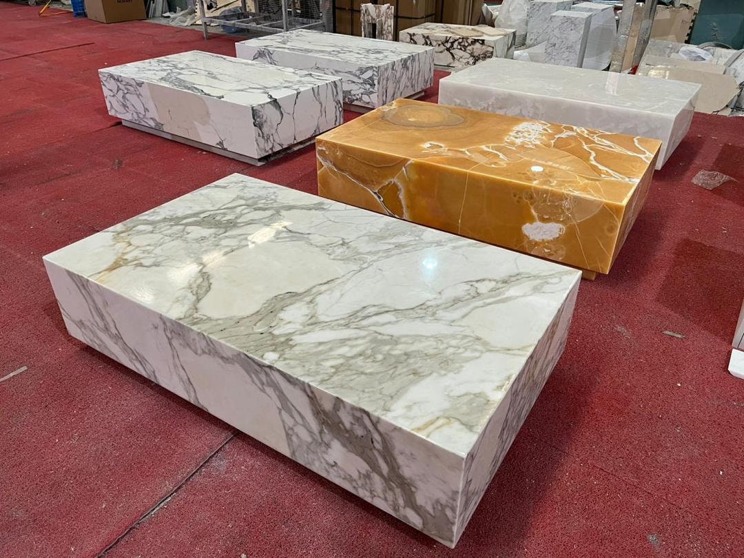 Custom Calacatta Gold Marble Coffee Table 55x32in Ready to Ship Side ...