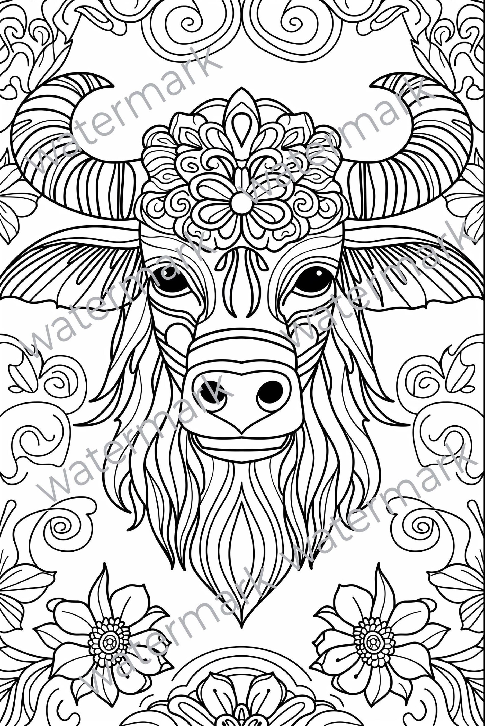 Taurus Zodiac Coloring Page, Bull Mandala Design, Printable Adult ...