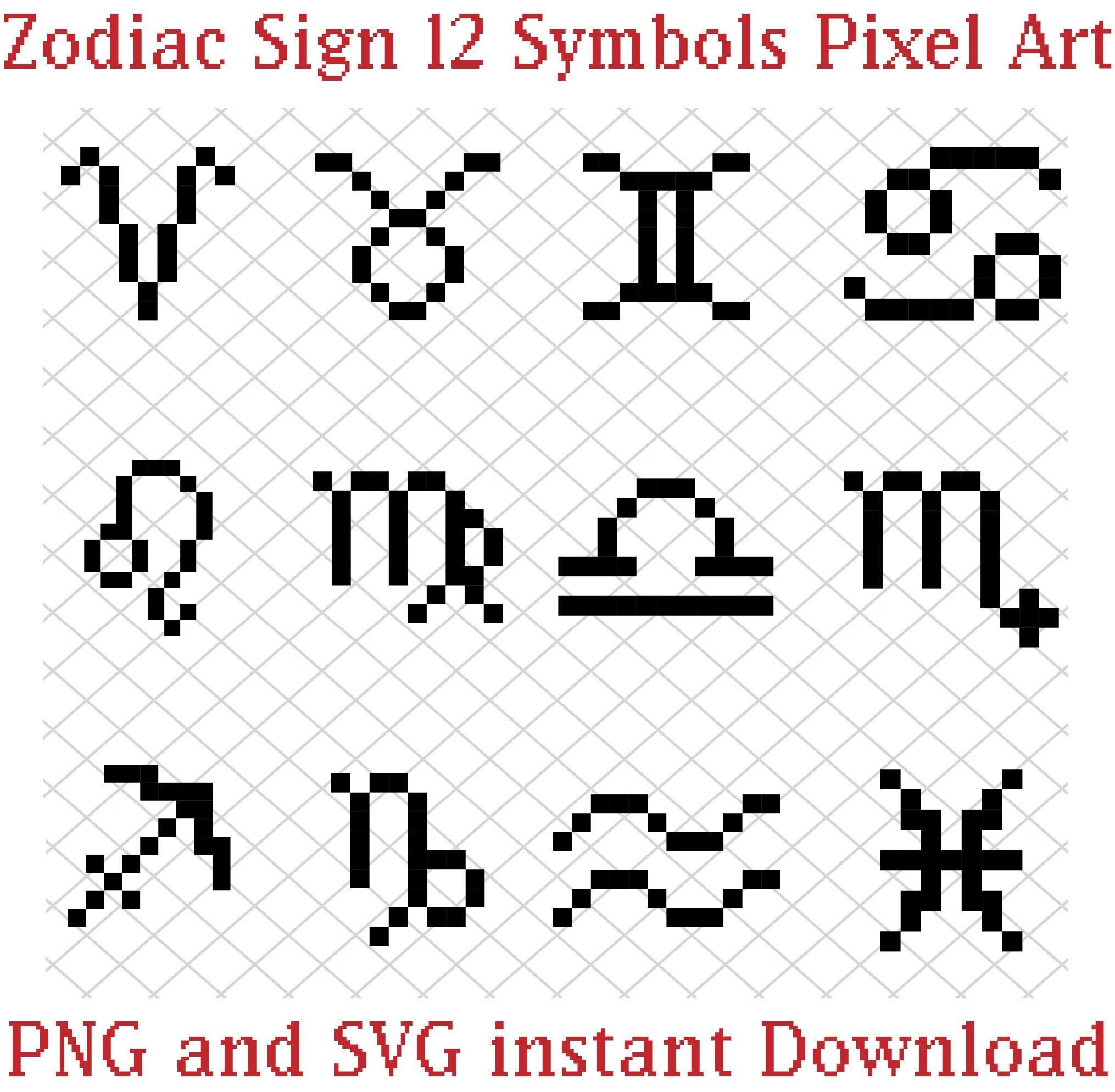 Zodiac Sign Pixel Art Symbols, Astrology Icons Digital Download ...