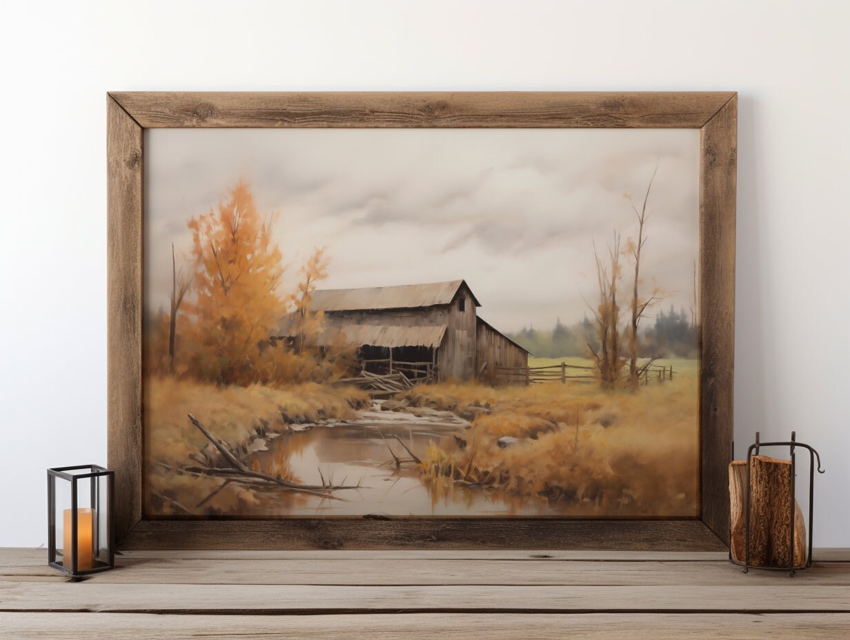 Old Barn Painting, Barn Wall Decor, Vintage Countryside Print, Old Barn ...